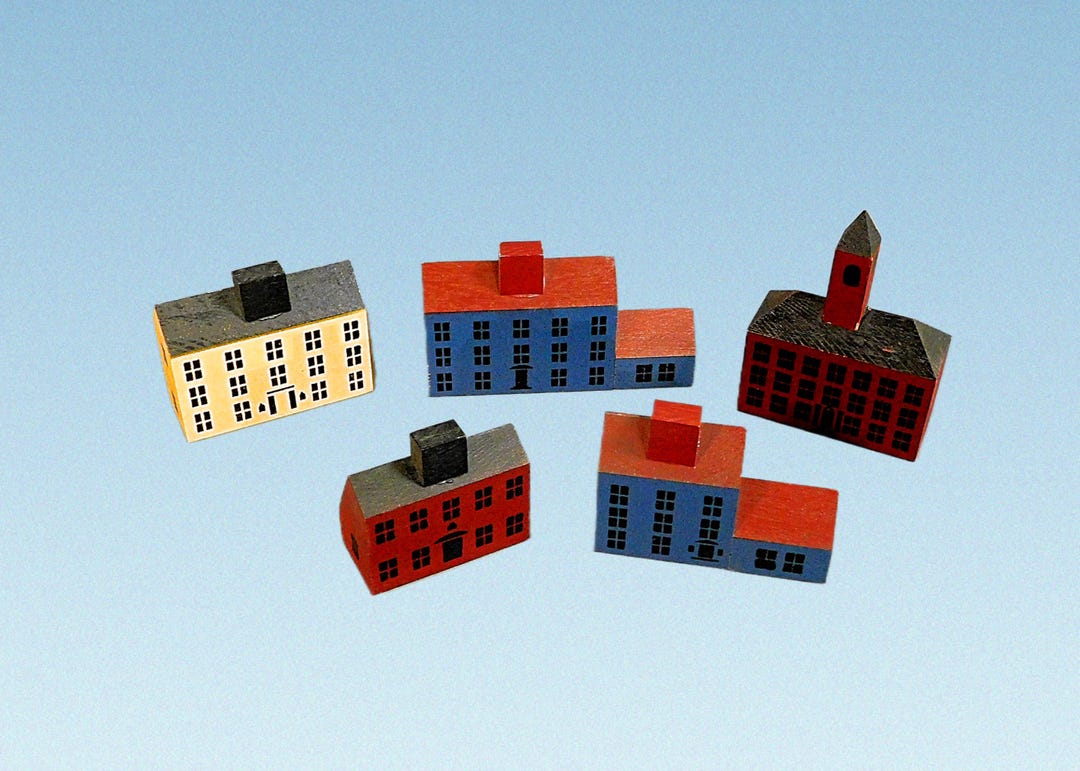 Set of 5 Vintage Wooden Primitive Colonial Style Houses - Primitive ...