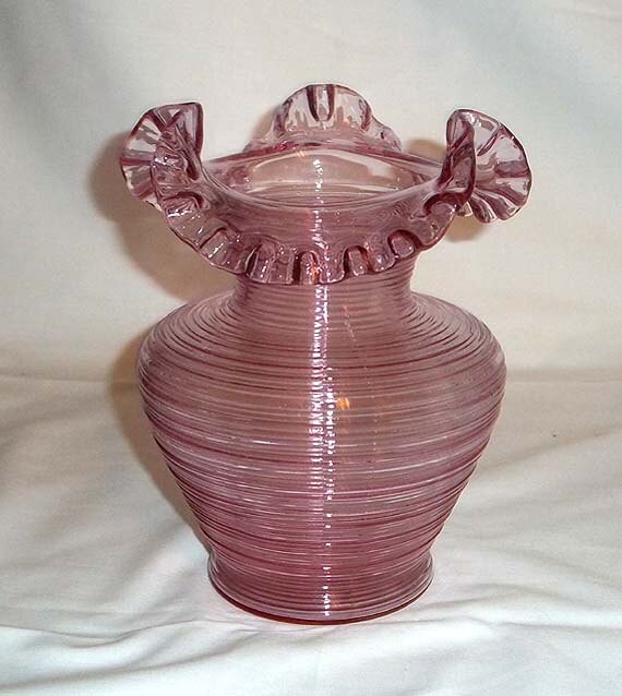 Unusual Rare Vintage Cranberry Colored Threaded Art Glass Vase | Etsy