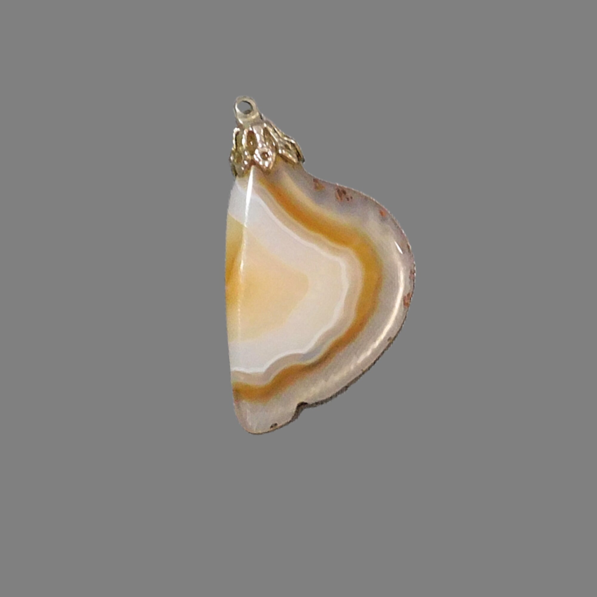 Vintage Banded Agate Slab Pendant in Beautiful Colors of Gold and Tan ...
