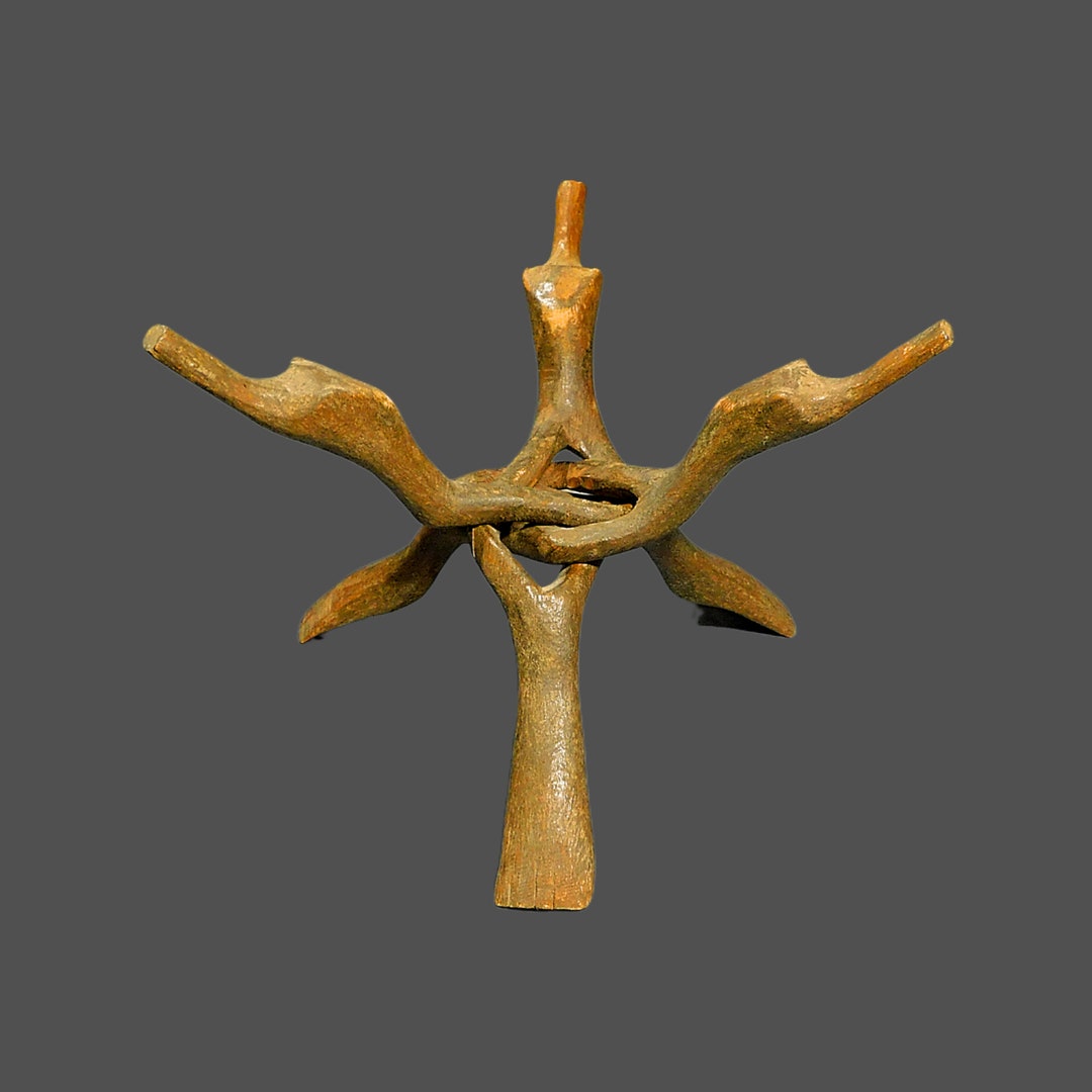 Vintage Hand Carved Wooden Interlocking Bowl Stand - Tripod Bowl Stand ...