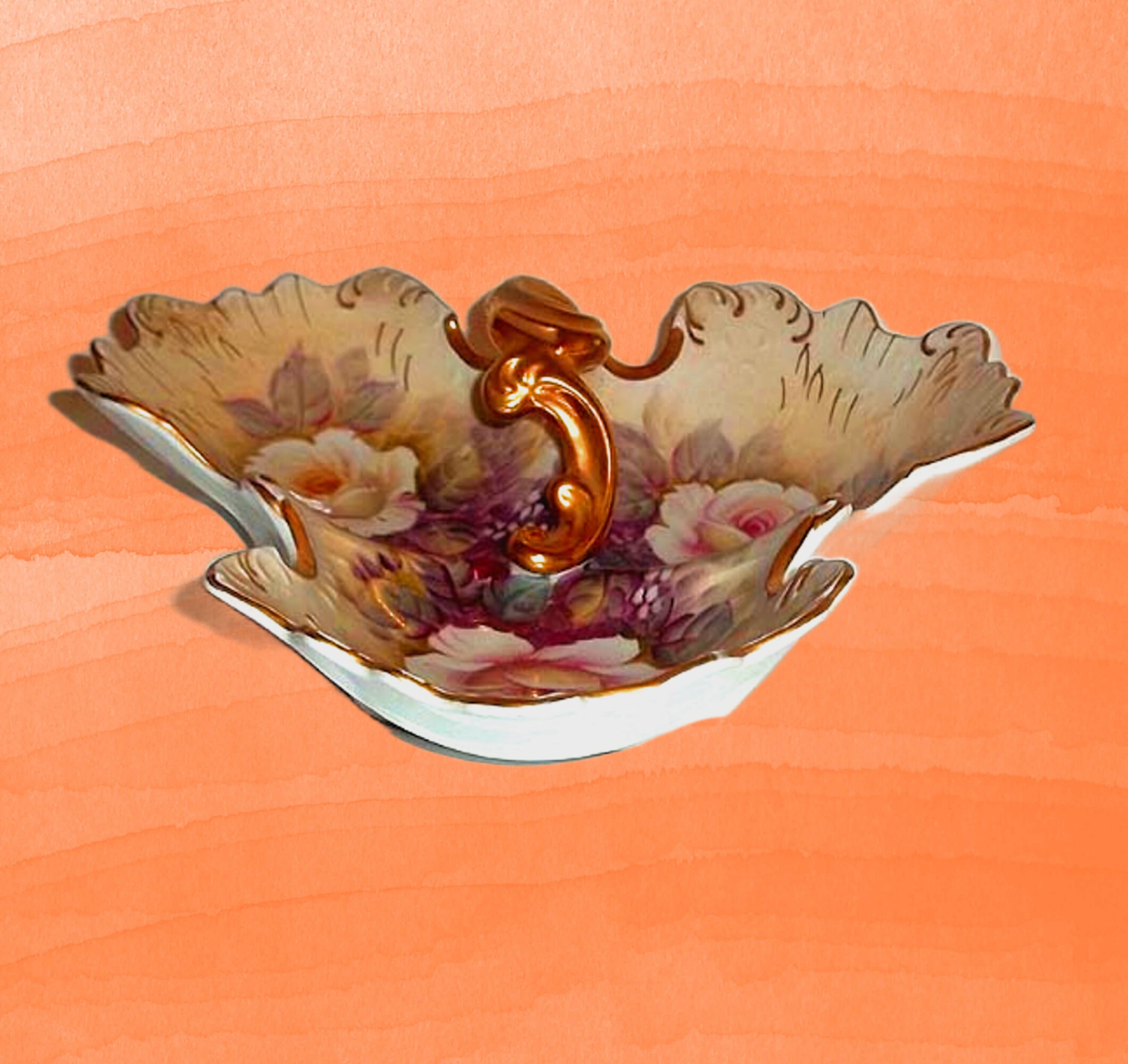 Vintage Mid Century ARCO Japan Hand Painted Divided Dish With Lavish ...