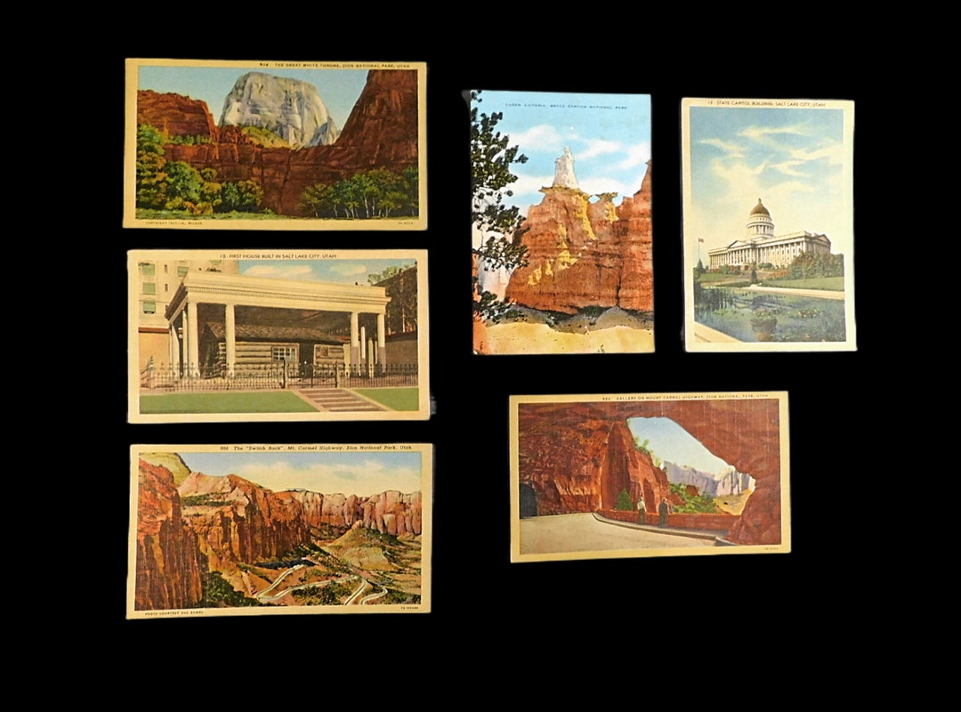 6 Vintage Linen Postcards From Utah From 1940's Zion National Park ...
