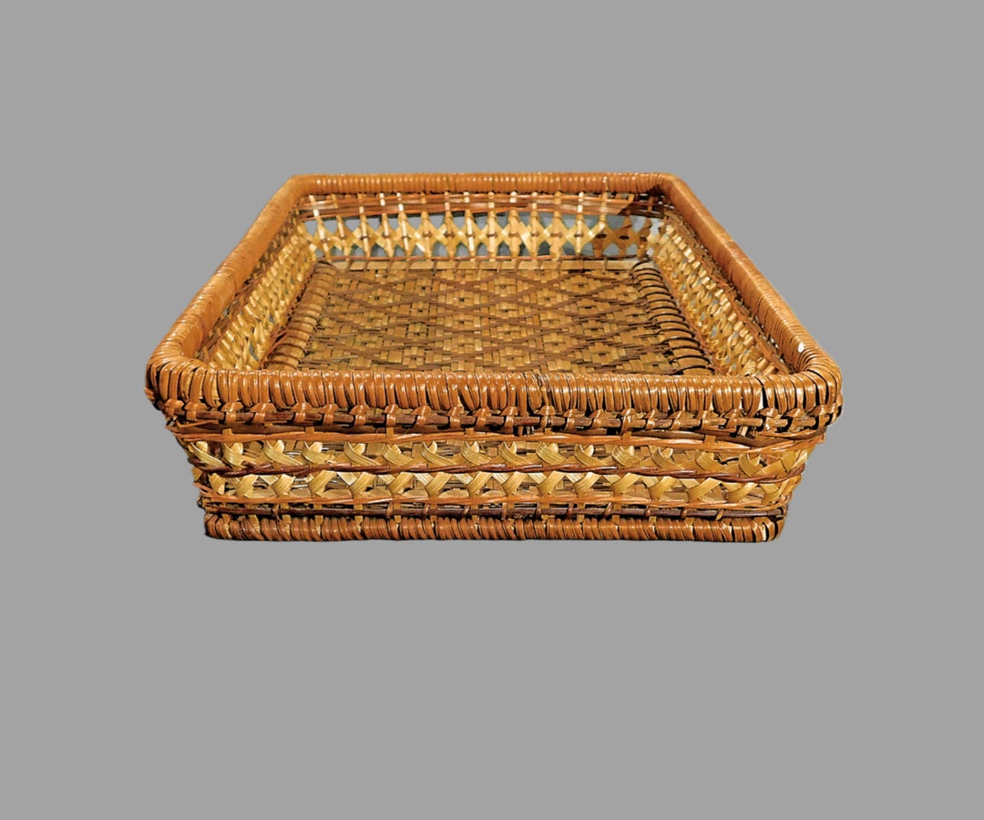 Vintage Hand Woven Wicker Rattan and Bamboo Rectangular Serving Tray ...