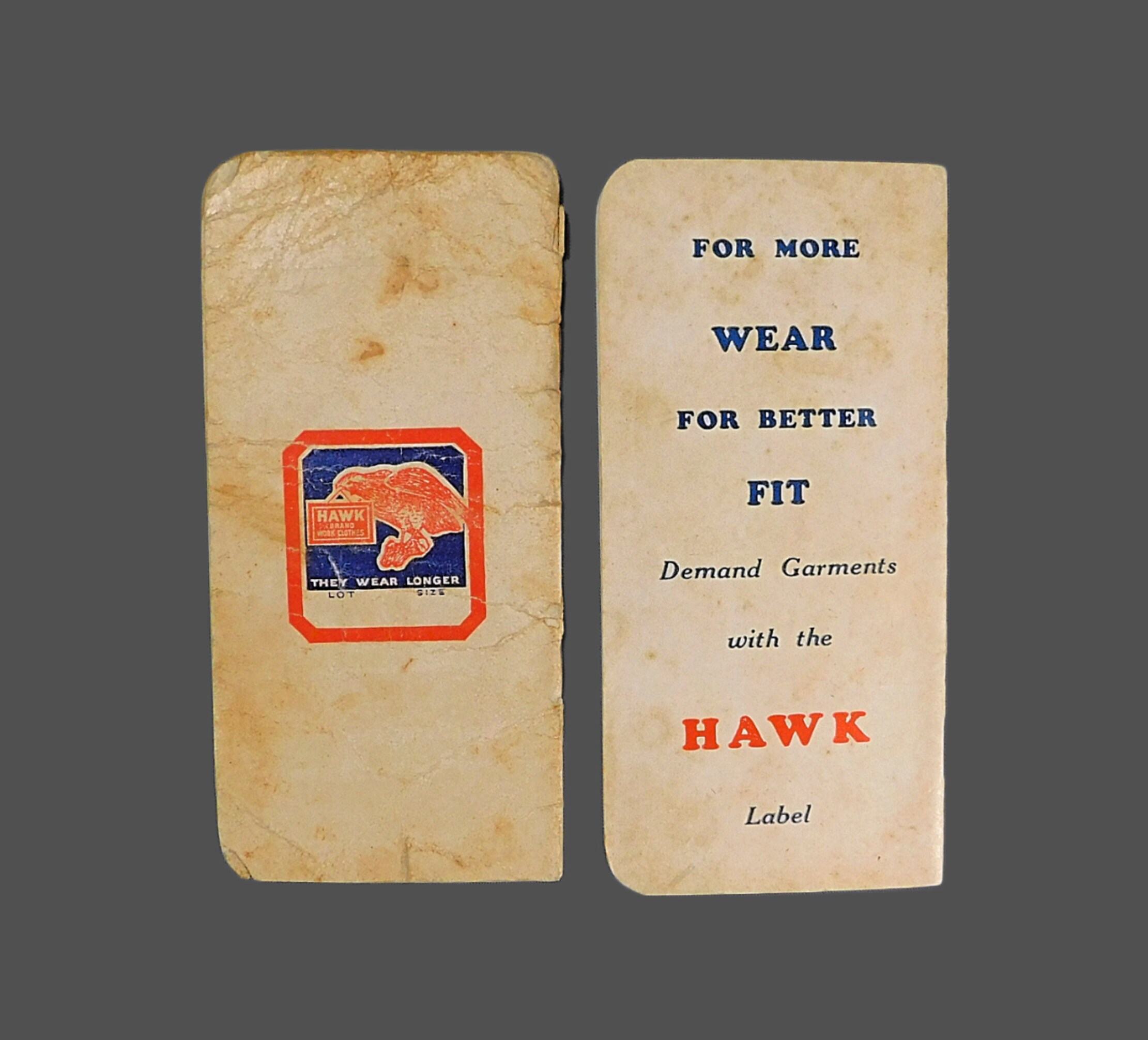 2 Vintage 1930's HAWK BRAND OVERALLS Work Clothes Memo Books - Store ...