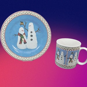 Vintage 8 Piece Set Debbie Mumm Snowman Christmas Salad or Dessert ...