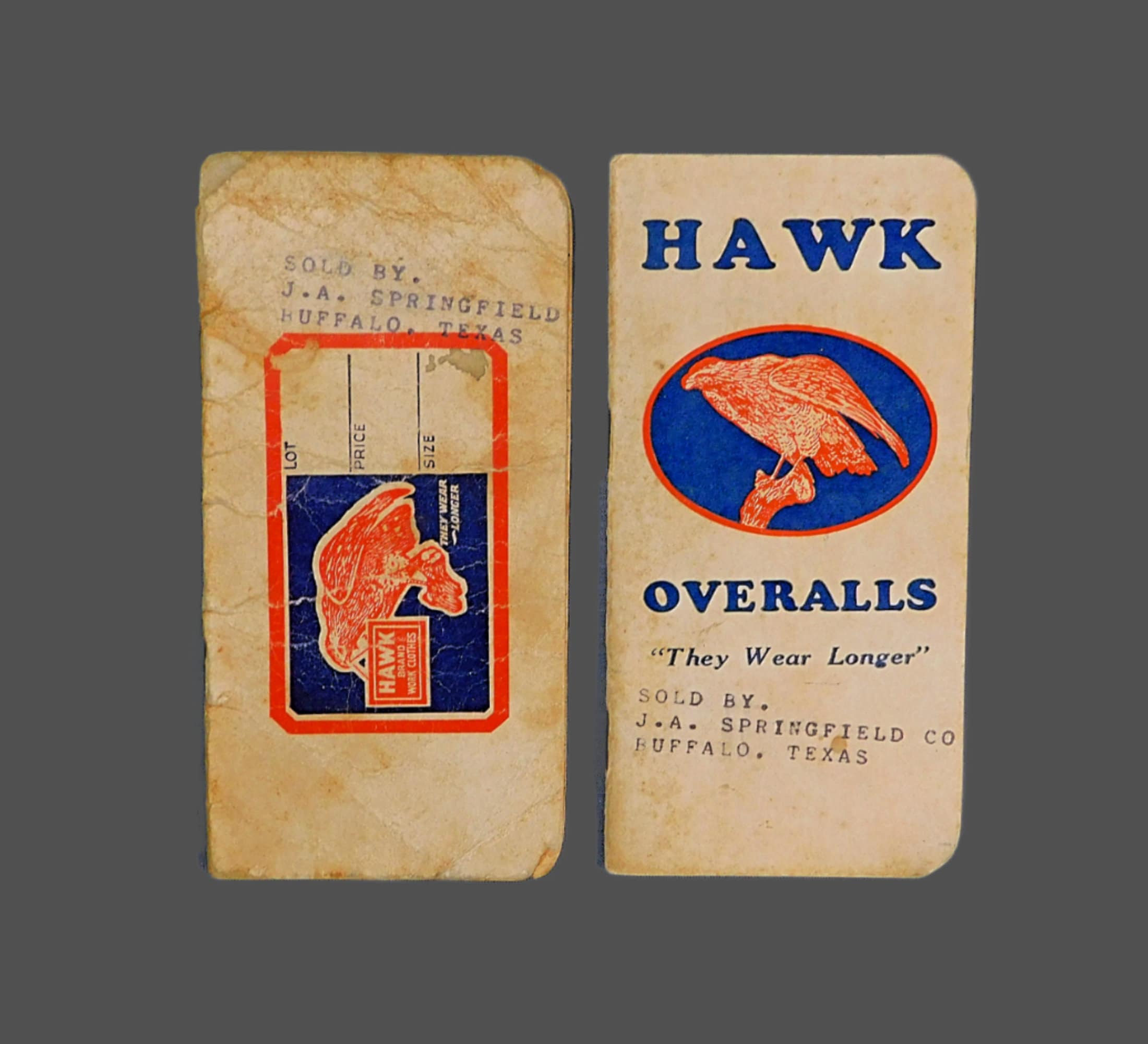 2 Vintage 1930's HAWK BRAND OVERALLS Work Clothes Memo Books - Store ...