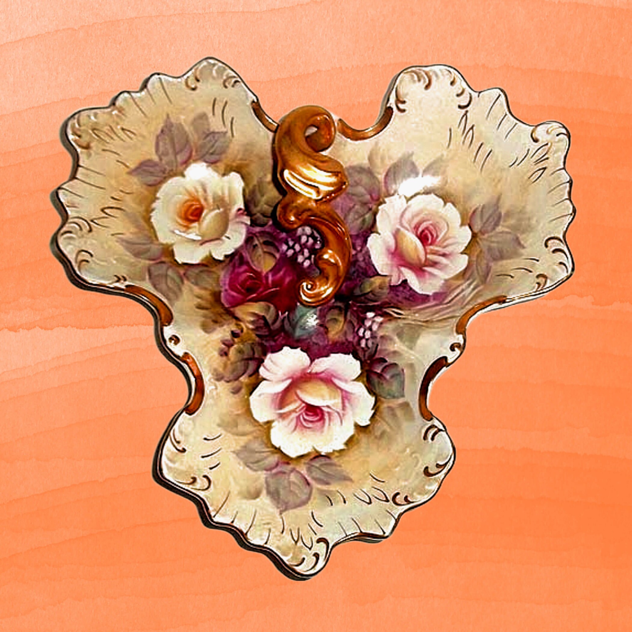 Vintage Mid Century ARCO Japan Hand Painted Divided Dish With Lavish ...