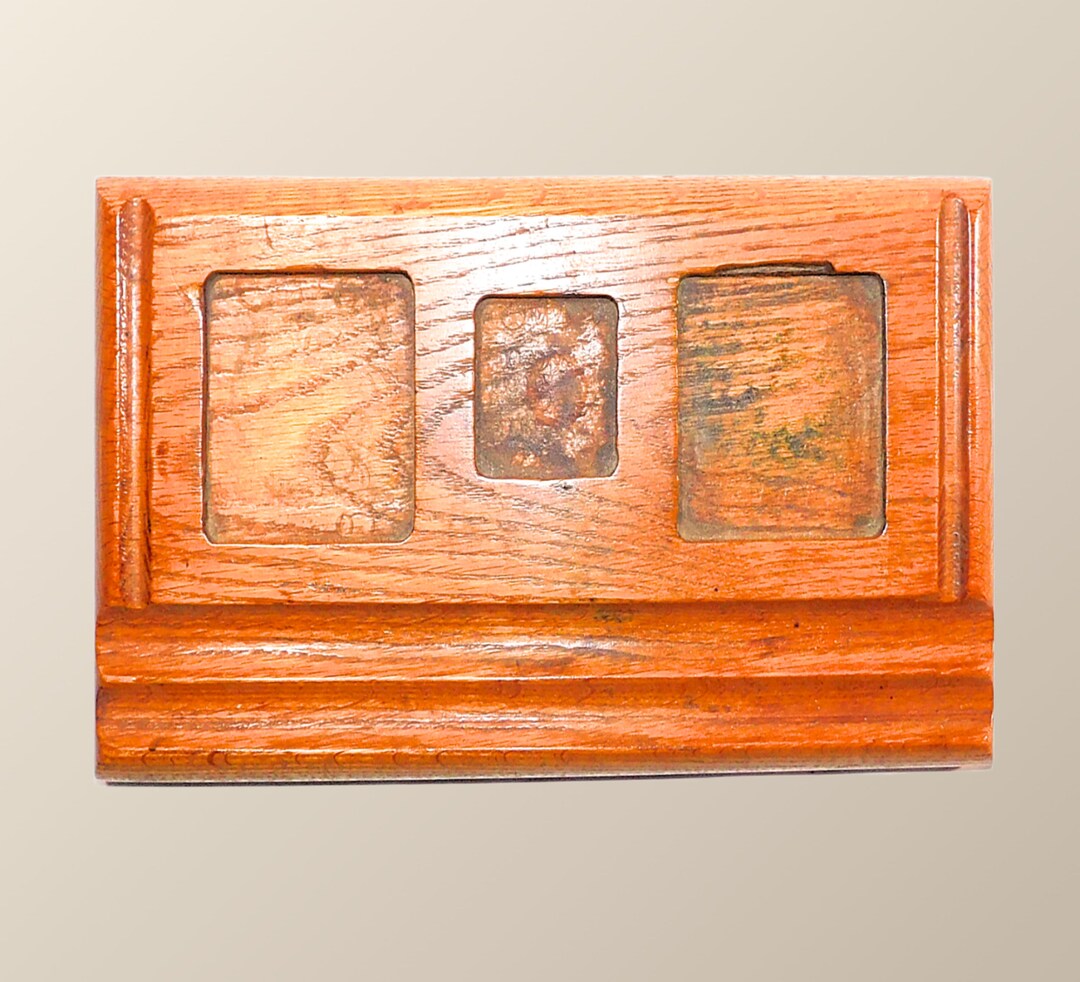 Antique Vintage Wooden Oak Triple Ink Well Tray for Ink Bottle and Pen ...