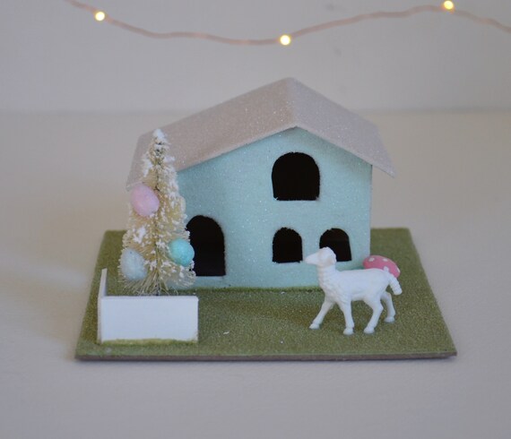 Easter Putz House / Glittered easter House | Etsy