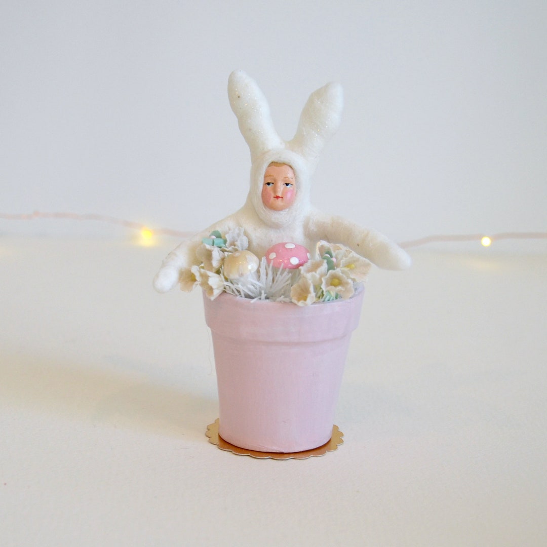 Spun Cotton Bunny/ Easter Flower Pot Ornament - Etsy