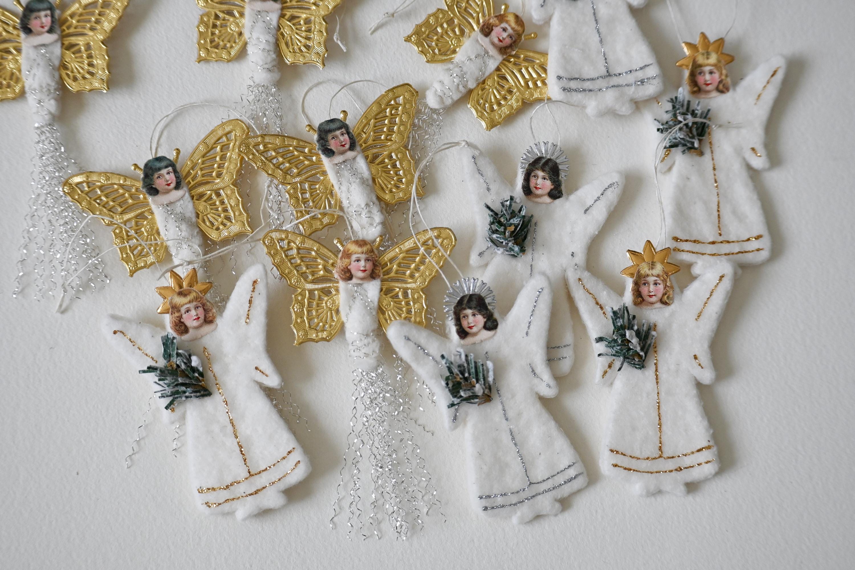 Spun Cotton Angel/ Flat Cotton Angel/ Antique Style Ornament/ Mini ...