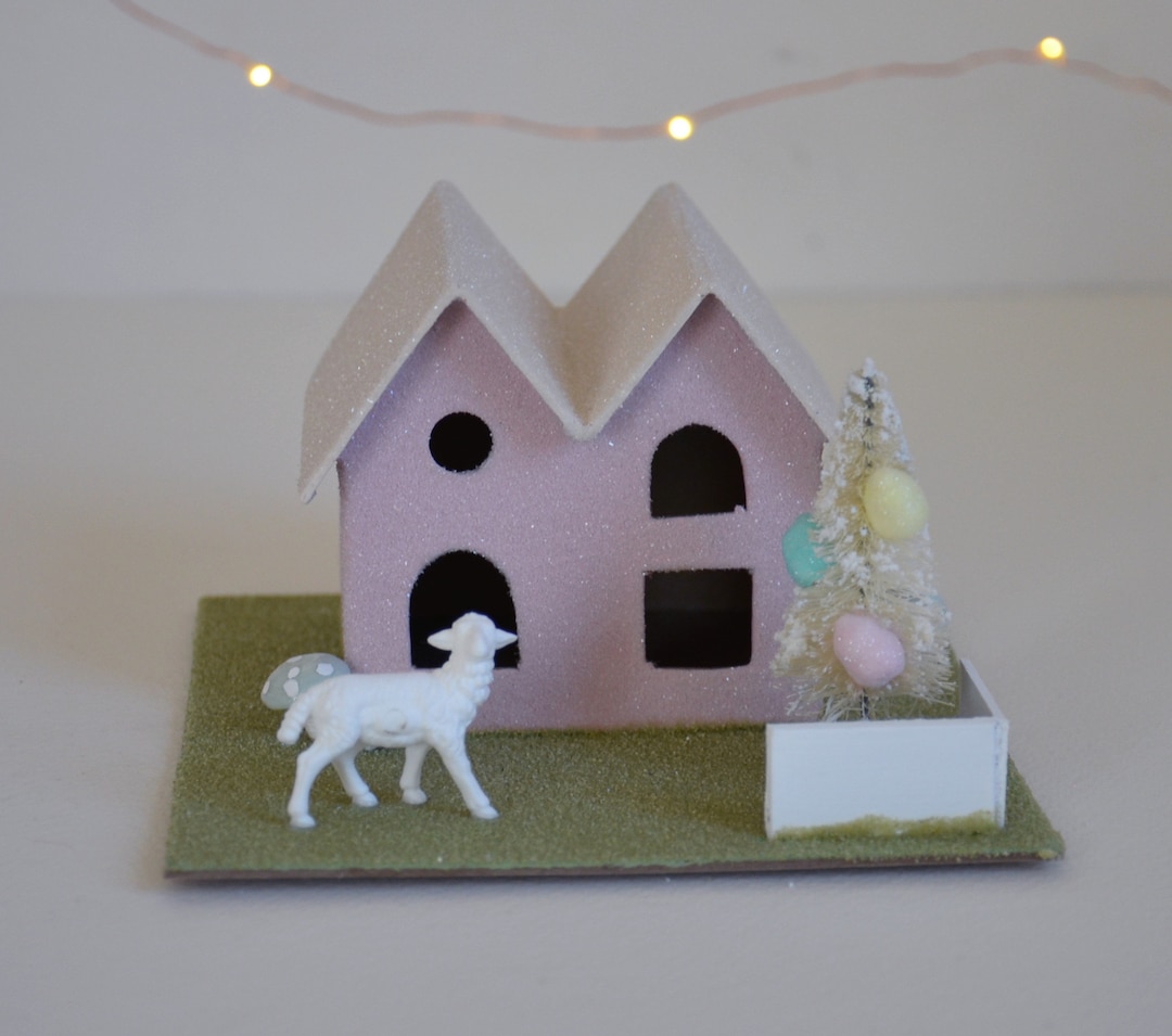 Easter Putz House / Glittered Easter House - Etsy