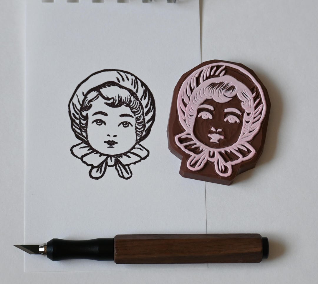 Hand Carved Rubber Stamp / Vintage Doll Head / Eraser Stamp - Etsy