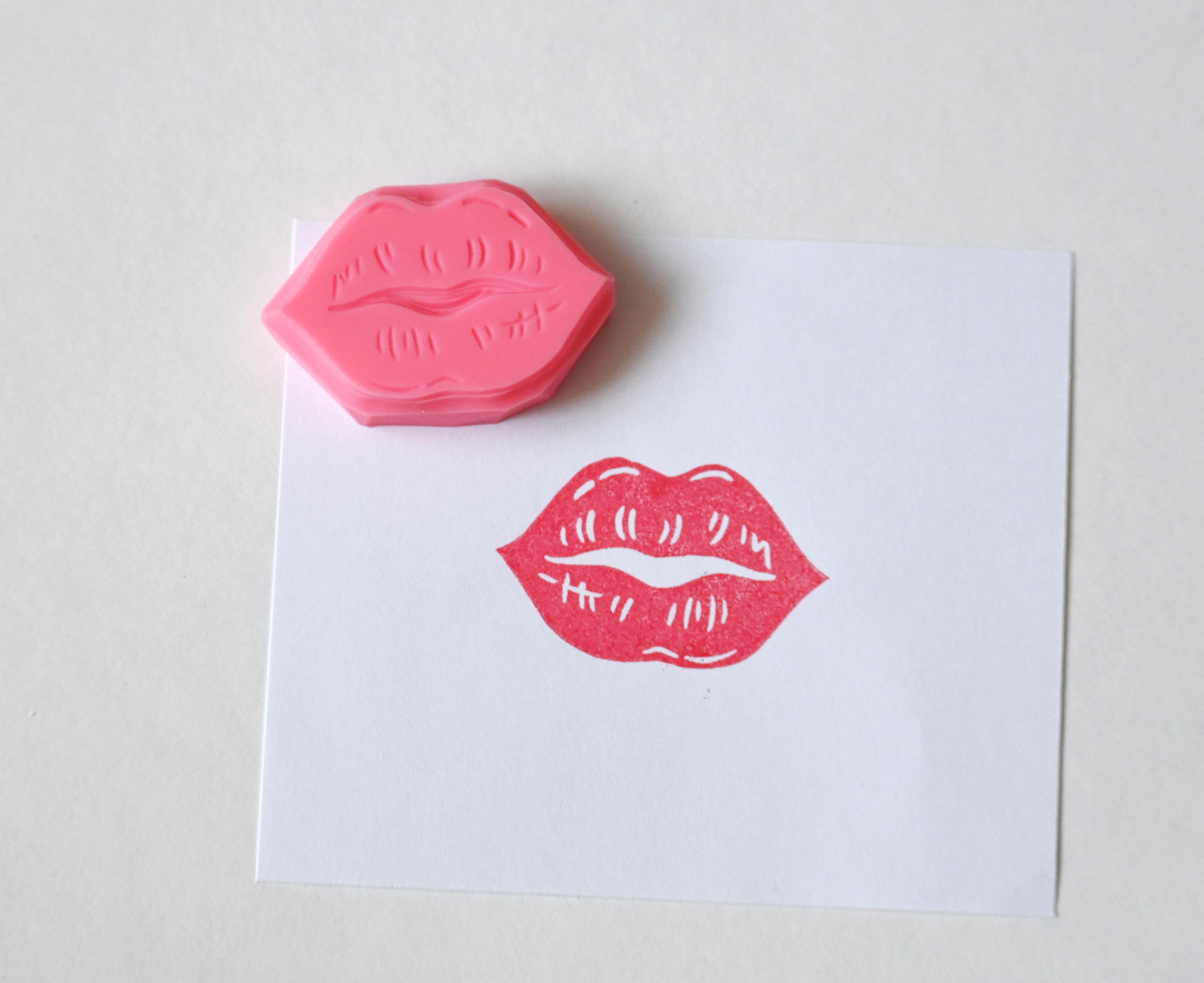 Hand Carved Rubber Stamp / Lips / Kiss / Eraser Stamp - Etsy