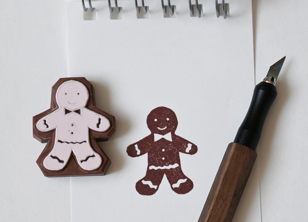 Hand Carved Rubber Stamp / Gingerbread / Eraser Stamp - Etsy