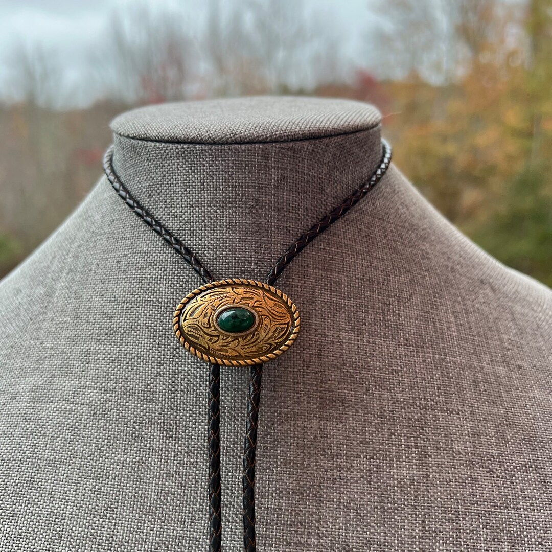 Bronze Concho With Green Stone Bolo Tie Necklace Yall'ternative ...