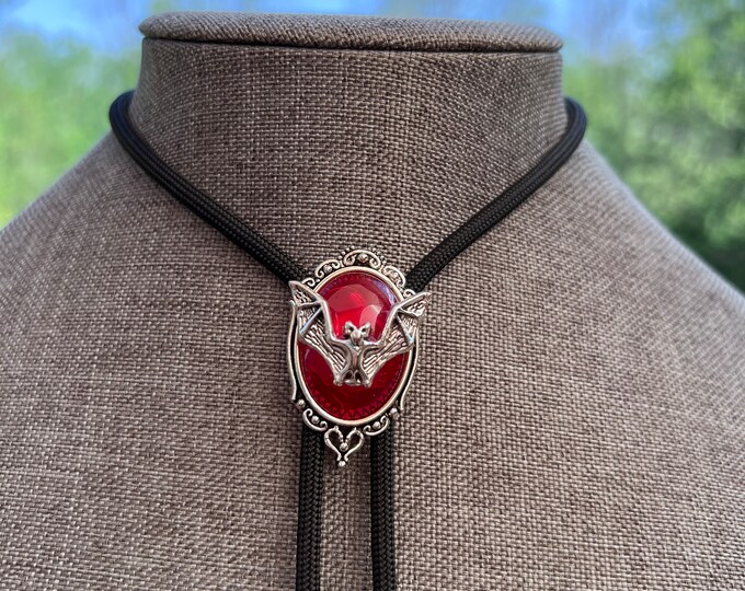 Gothic Glam Blood Red Bat Bolo Tie Necklace Yall'ternative Western Wear ...