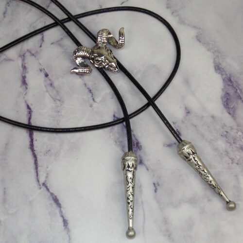 Raven Bird Skull Bolo Tie Necklace Black Leather Cord Bronze | Etsy