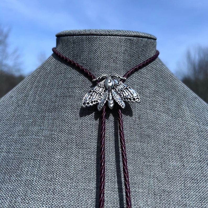 Lunar Moth Yall'ternative Bolo Tie on Lovely Dark Reddish Brown Braided ...