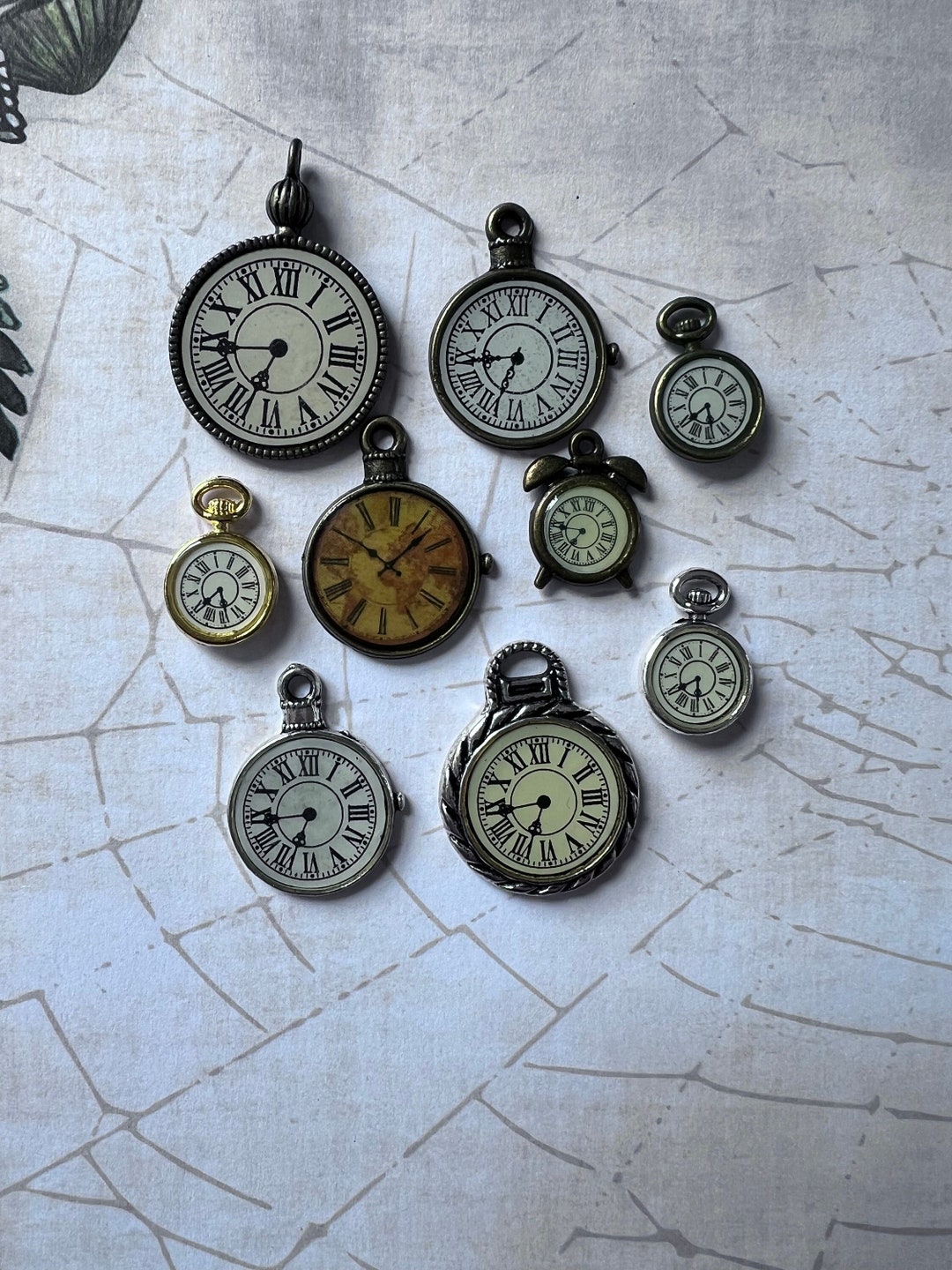 Pocket Watch Charms Antique Style Bronze Silver Gold Tone Clock Charm ...