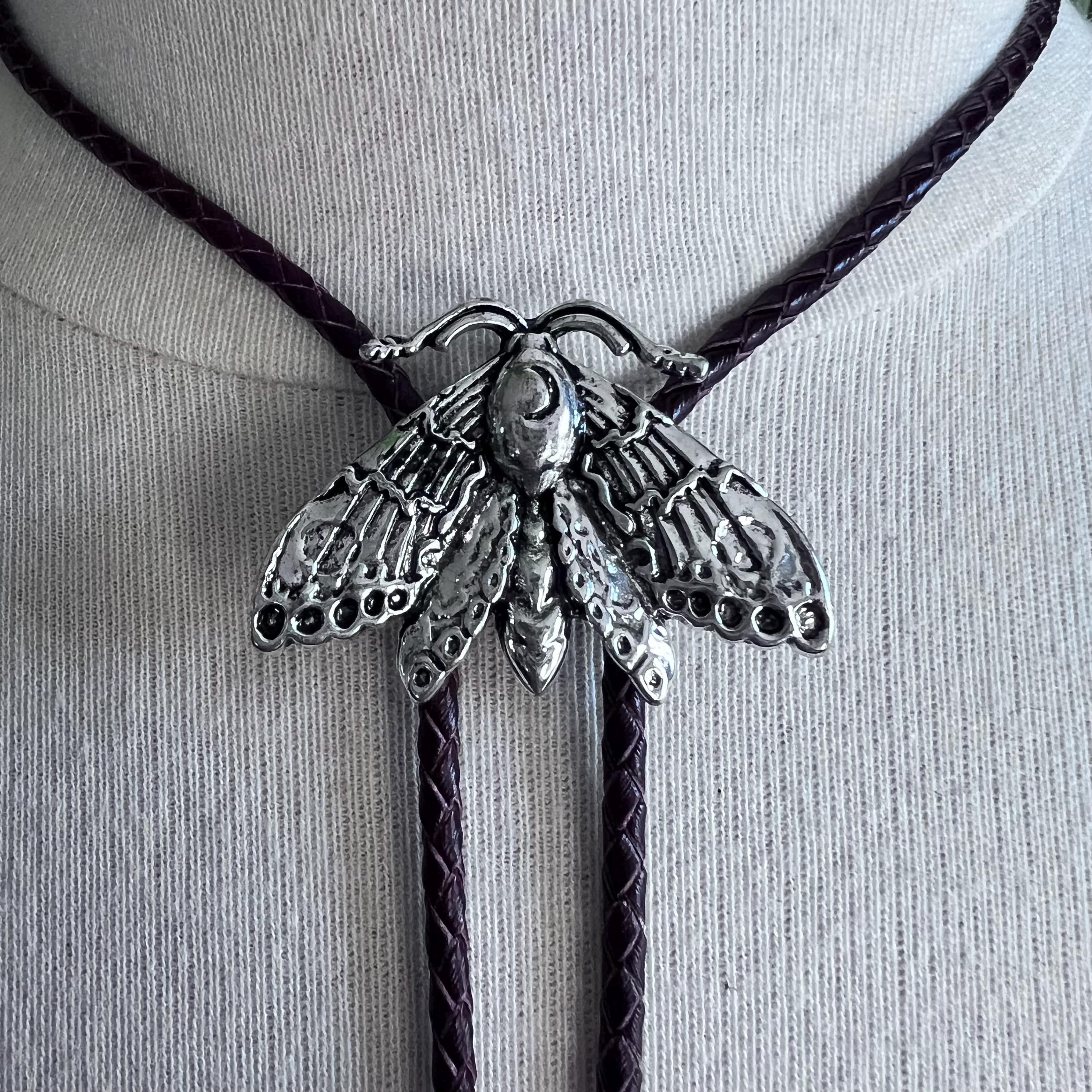 Lunar Moth Yall'ternative Bolo Tie on Lovely Dark Reddish Brown Braided ...