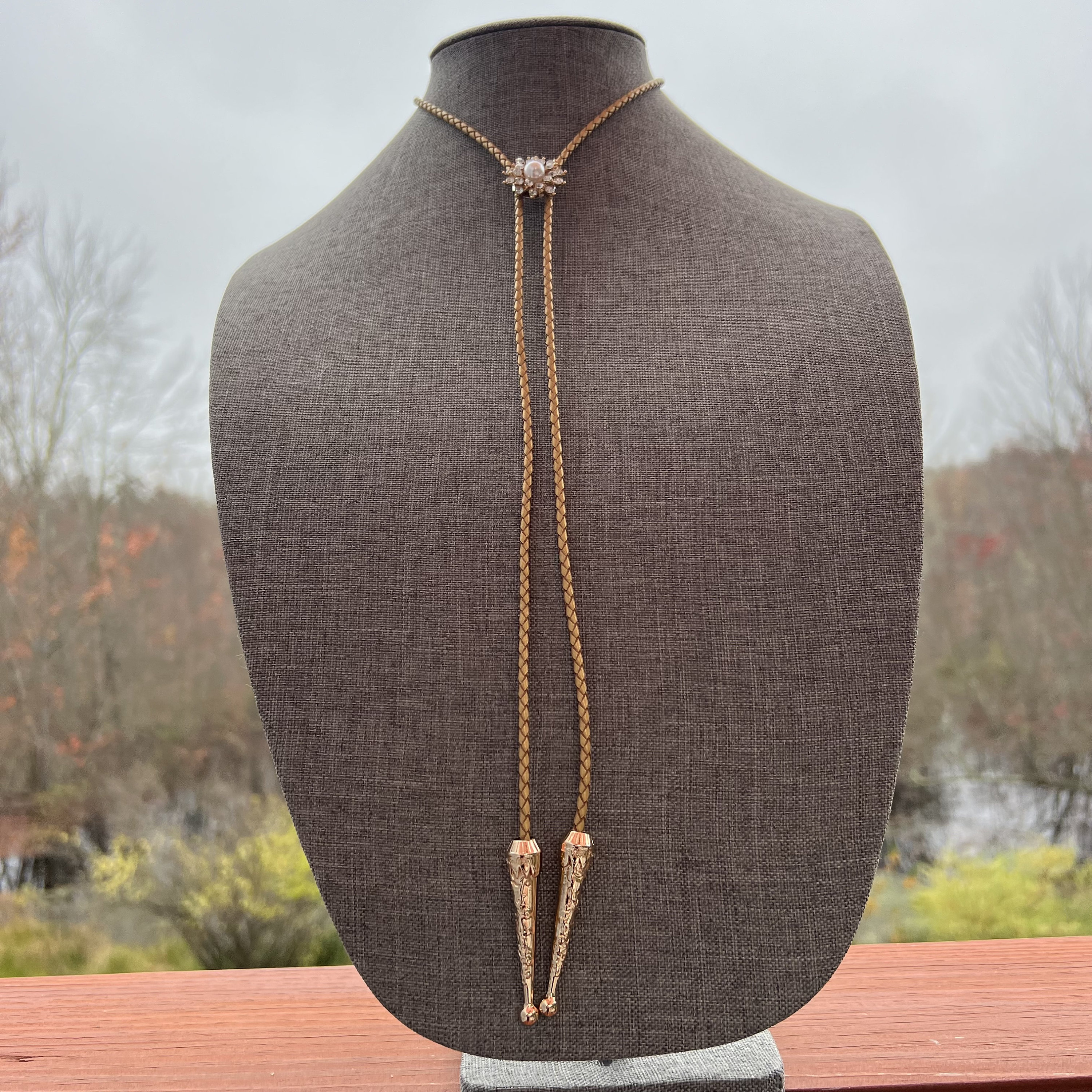 Bolo Tie Necklace Western Wear Formal Jewelry Gold Braided Cord With ...