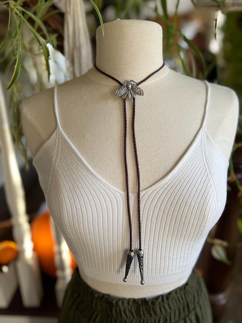 Lunar Moth Yall'ternative Bolo Tie on Lovely Dark Reddish Brown Braided ...