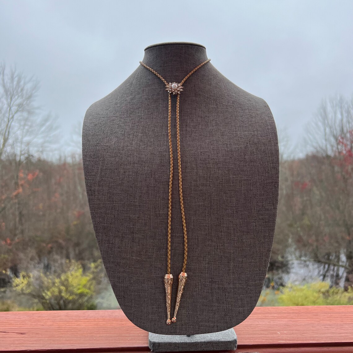 Bolo Tie Necklace Western Wear Formal Jewelry Gold Braided Cord With ...