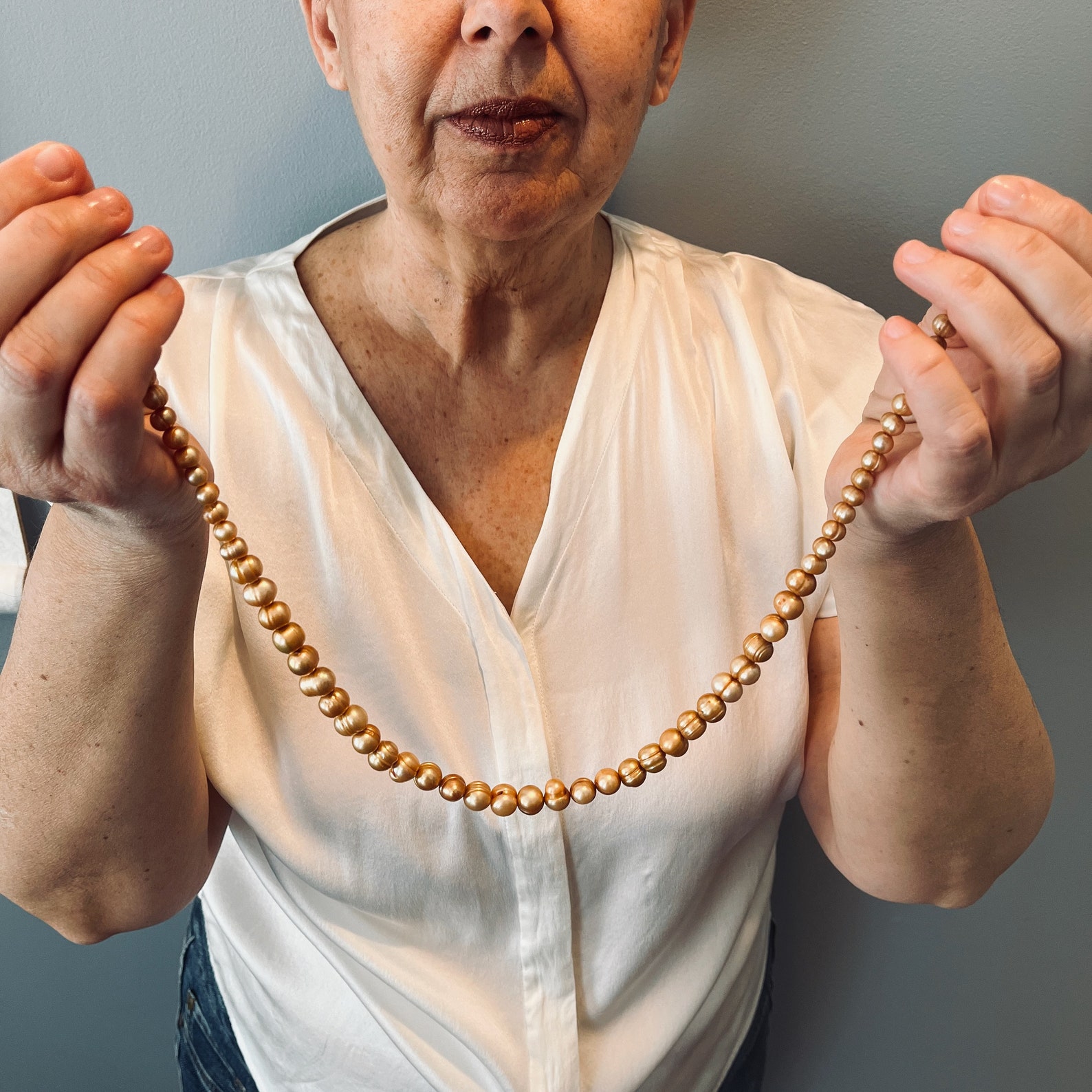 Vintage Gold Pearl Necklace | Natural Circled Pearls | Long Pearl Chain ...