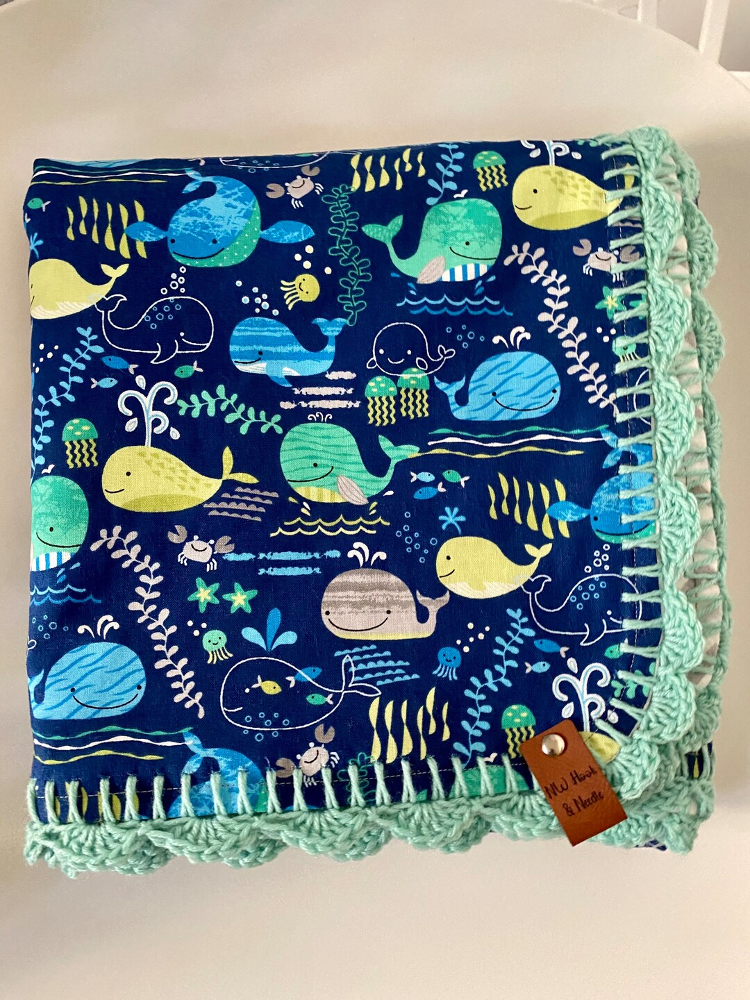 Whales Gender Neutral Reversible Baby Blanket With Crocheted - Etsy