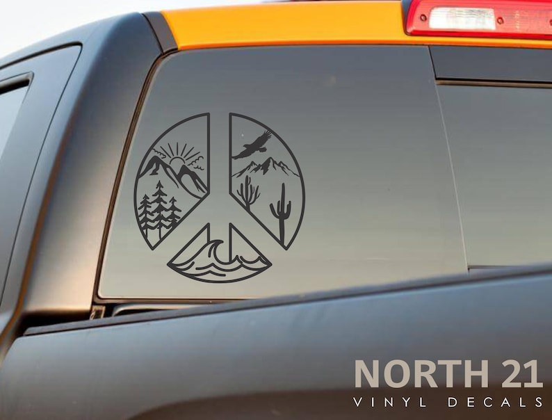 Peace Car Decal, Elemental Peace Symbol Car Decal, Earth Elements Car ...