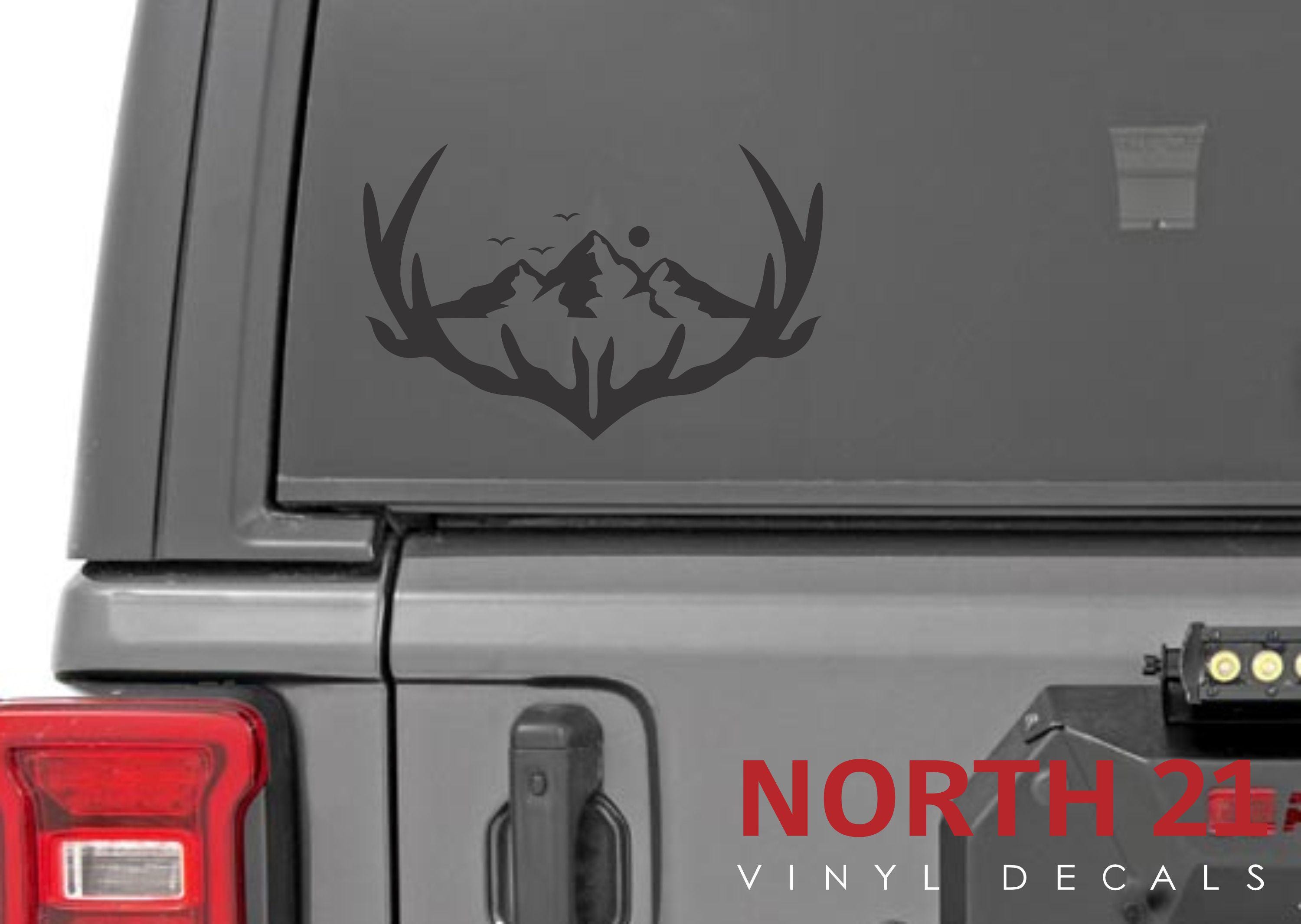 Hunting Deer Antlers Truck Decal, Outdoors Car Decal, Adventurer Decals ...