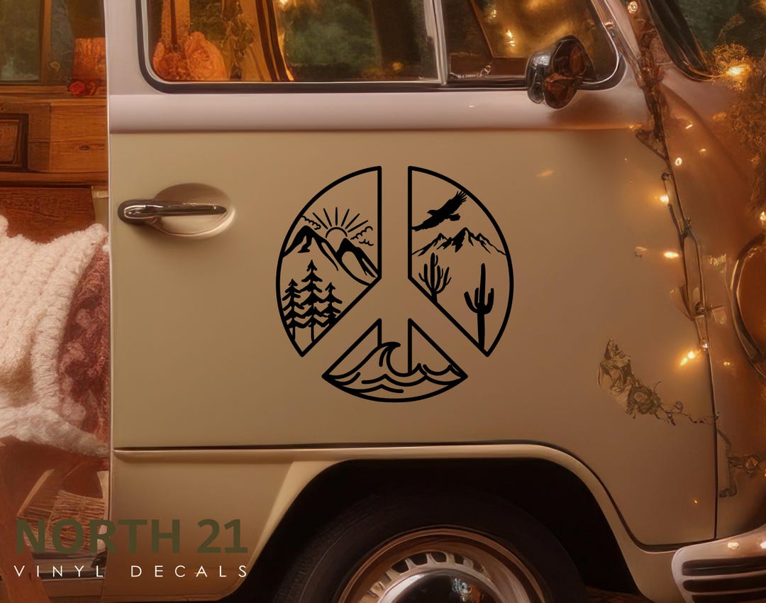 Peace Car Decal, Elemental Peace Symbol Car Decal, Earth Elements Car ...