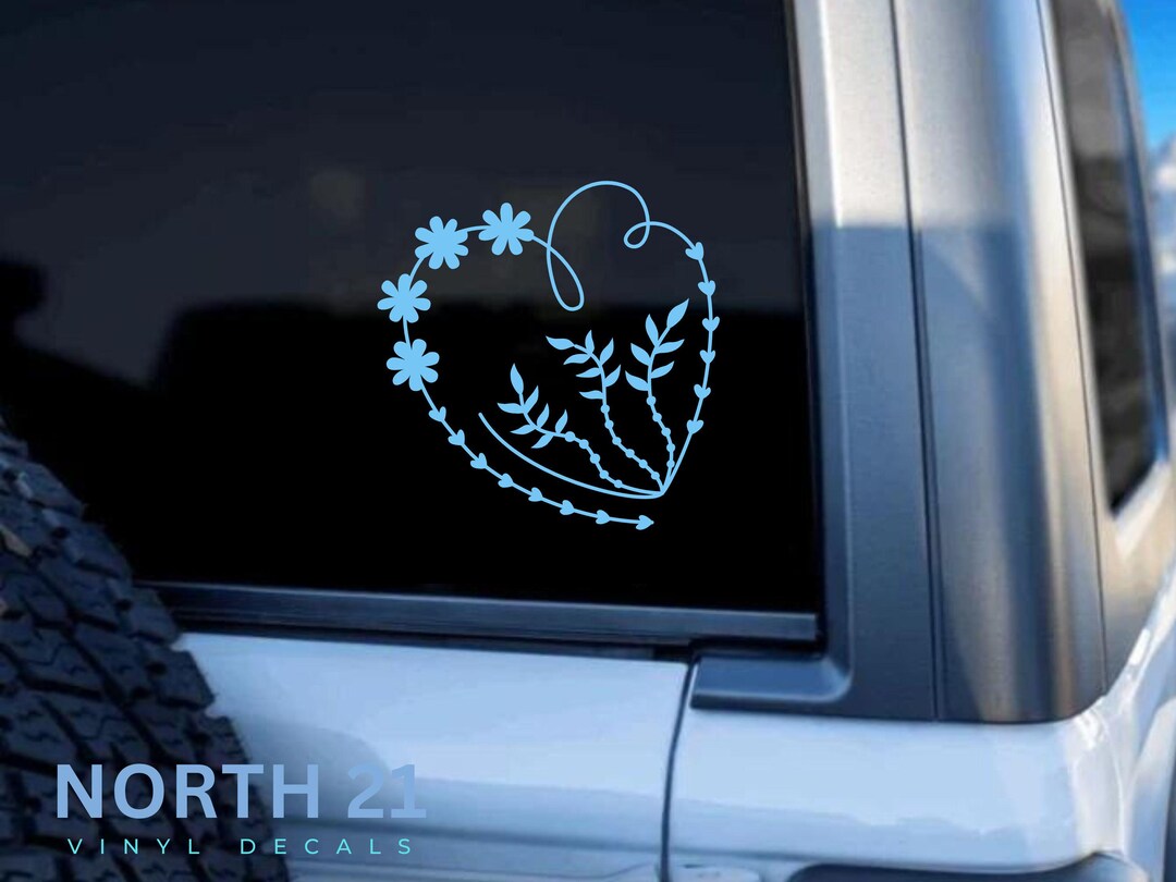 Boho Flower Heart Car Decal, Boho Car Decal With Heart, Floral Heart ...
