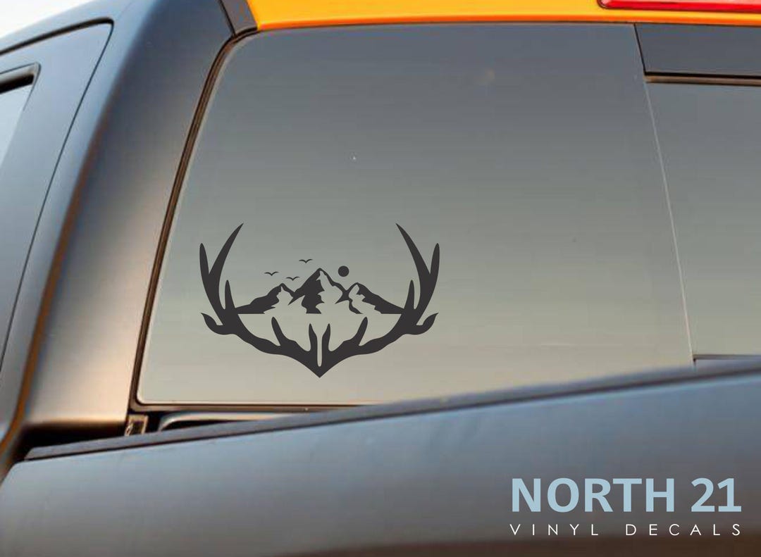 Hunting Deer Antlers Truck Decal, Outdoors Car Decal, Adventurer Decals ...