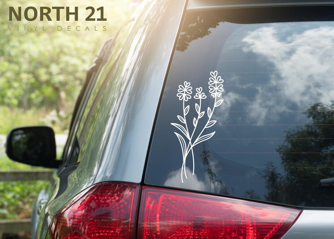 Wildflower Bouquet Car Decal, Flower Stickers for Car, Water Bottle ...