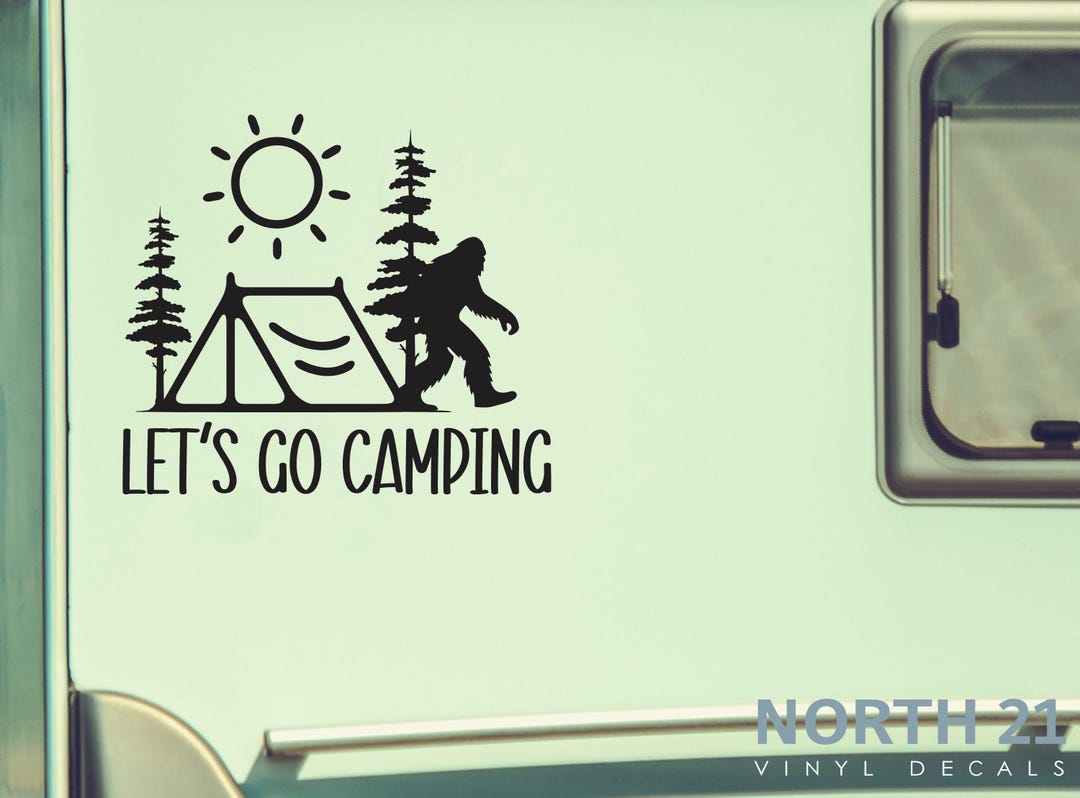 Bigfoot Camping Decal, Camper Door Decal, RV Camping Bigfoot Decal ...