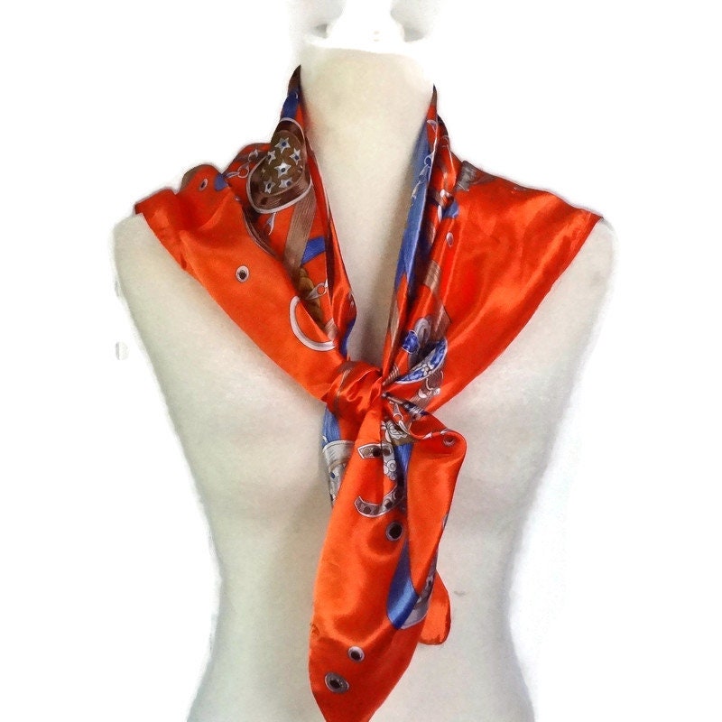 Designer Inspired Equestrian Silk Scarf Large Square Orange - Etsy
