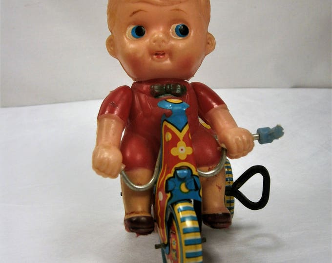 Tin Wind up Toy, Boy Riding Bike, Vintage Tin Litho Tricycle With ...