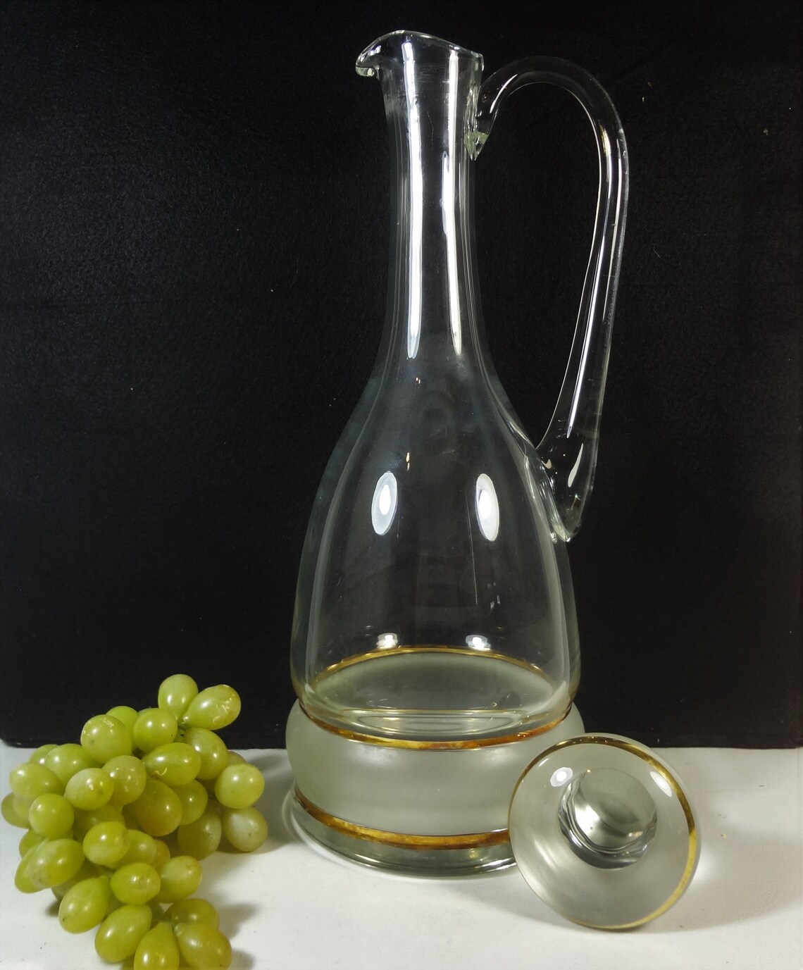 Tall Clear Glass Vintage Decanter With Handle and Stopper, Large Wine ...