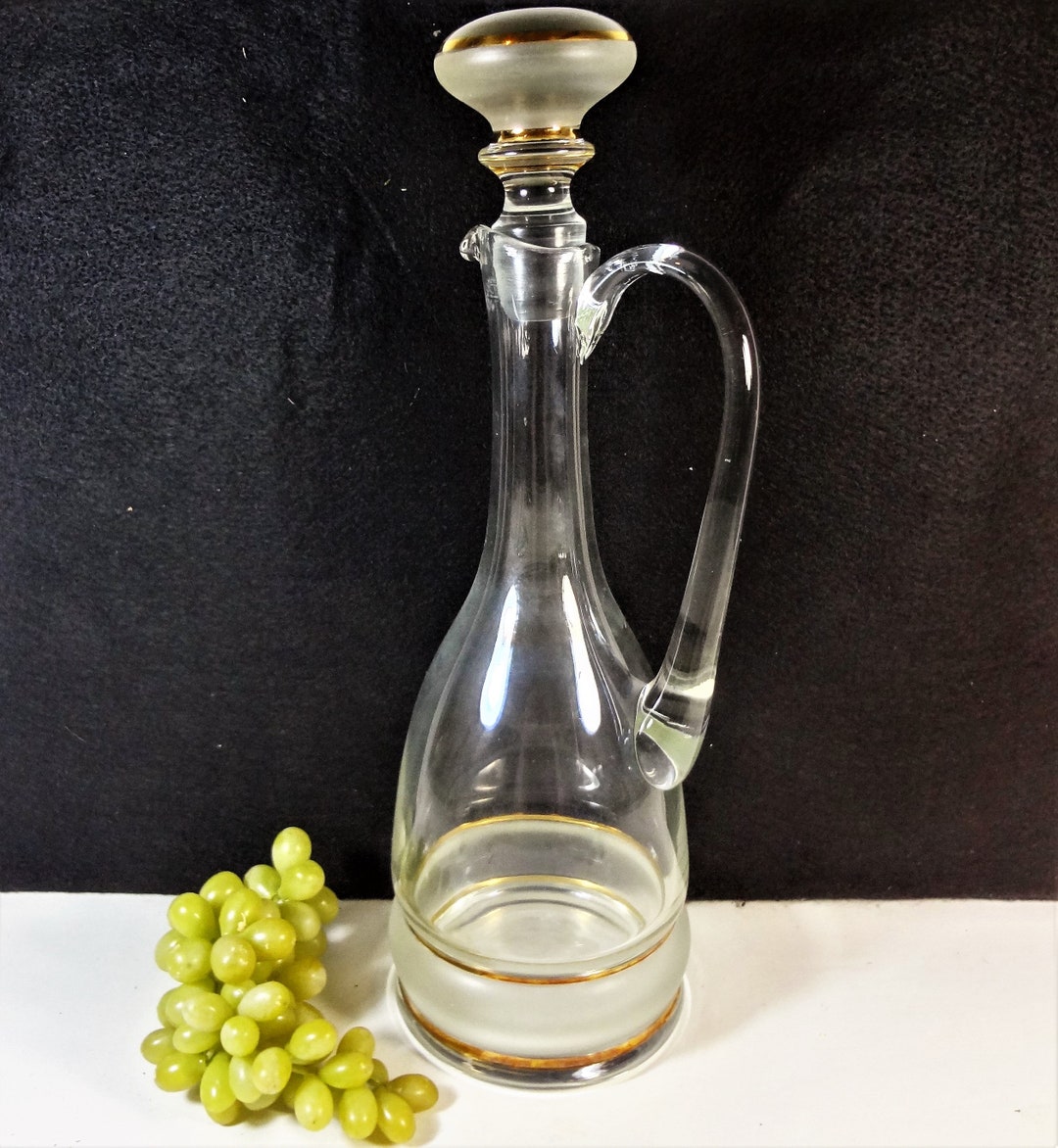 Tall Clear Glass Vintage Decanter With Handle and Stopper, Large Wine ...