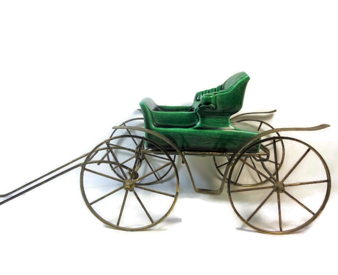 Metlox Pottery Ponytrail Carriage Greem Ceramic Buggy Brass - Etsy