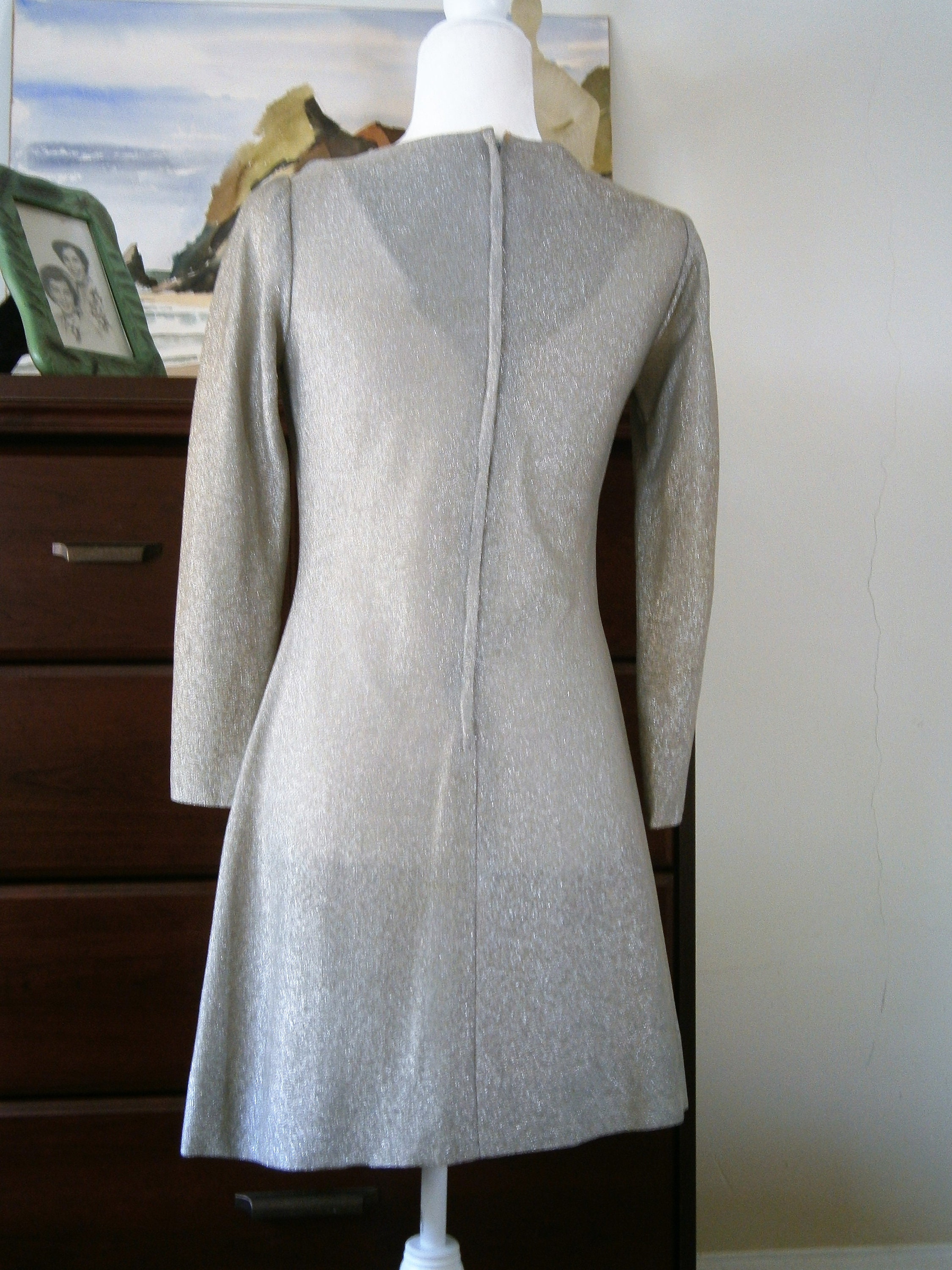 Vintage Silver Mini Dress, Metallic Silver Tunic Dress, 1980's Party ...