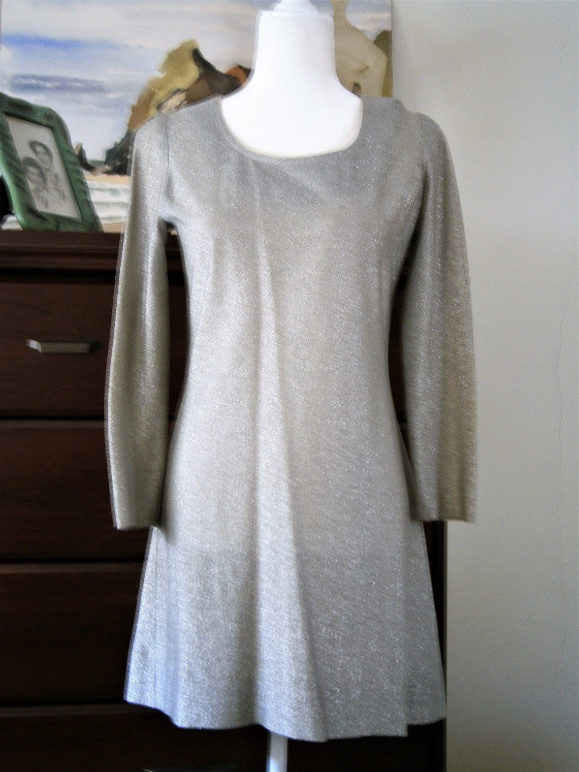 Vintage Silver Mini Dress Metallic Silver Tunic Dress - Etsy