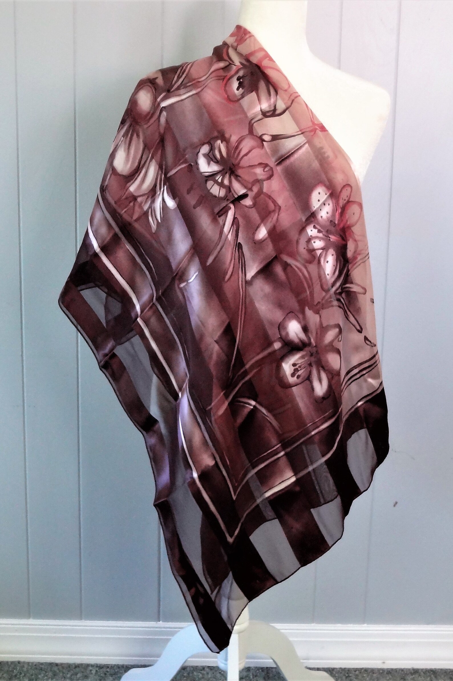 Large Square Polyester Floral Scarf in Shades of Purple With - Etsy