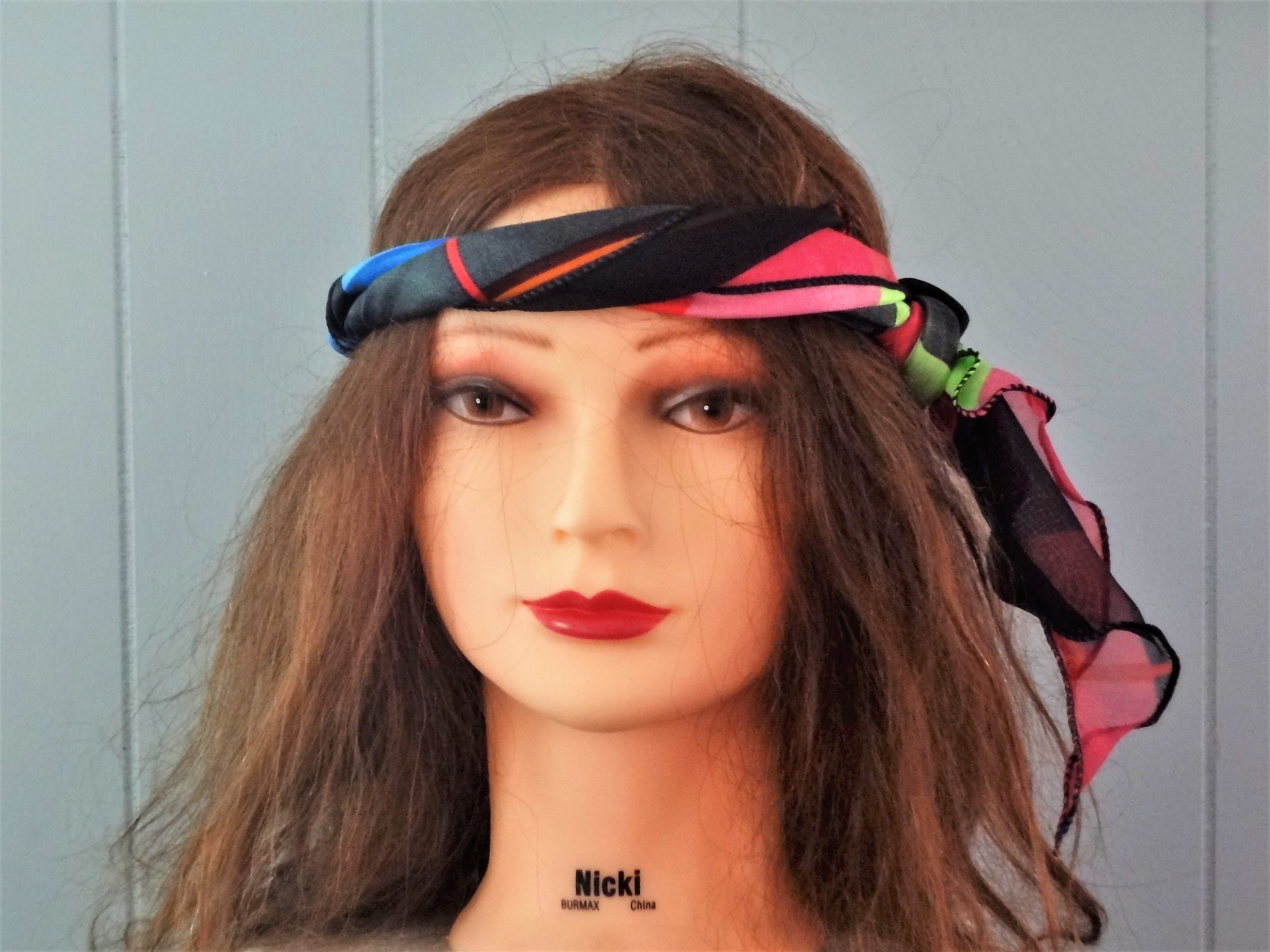 Long Colorful Skinny Scarf Polyester Head Scarf Boho | Etsy