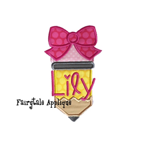Digital Machine Embroidery Design Pencil With Bow Applique | Etsy