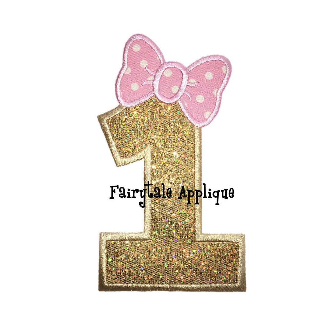 Digital Machine Embroidery Design Number 1 With a Bow Applique - Etsy