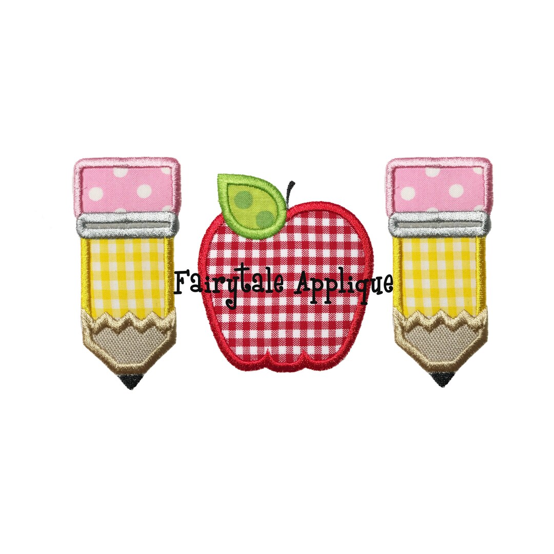 Digital Machine Embroidery Design - Pencils and Apple Applique - Etsy
