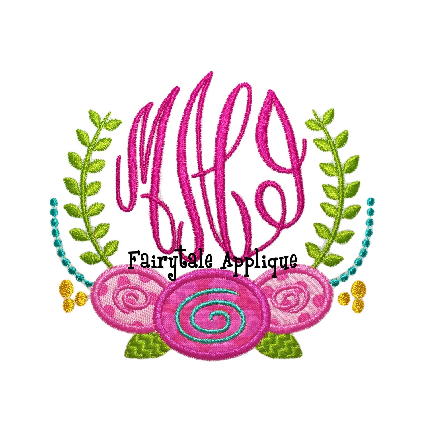 Digital Machine Embroidery Design Floral Wreath Monogram | Etsy